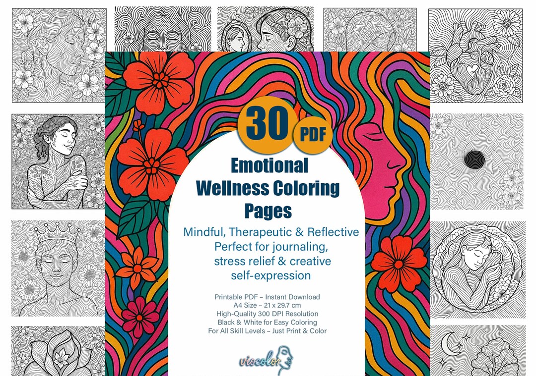 Emotional Wellness Coloring Book, Printable Journal PDF, Self-care Art ...