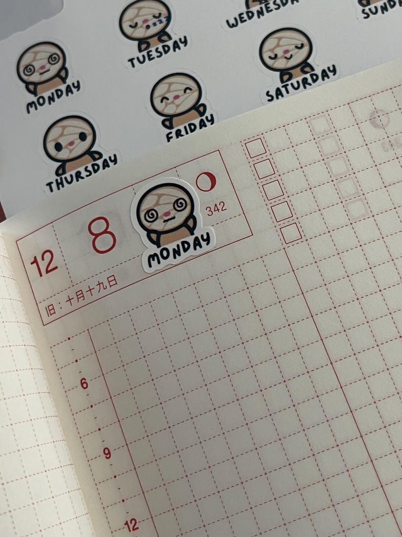 Days of the Week Reaction Emoti Sticker Sheet for Planners and Bullet ...