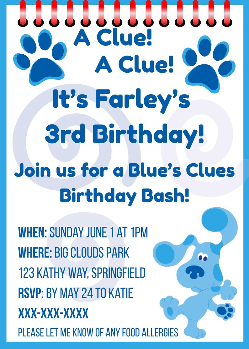 Editable Blue’s Clues Birthday Invitation & Itinerary | Canva Template ...