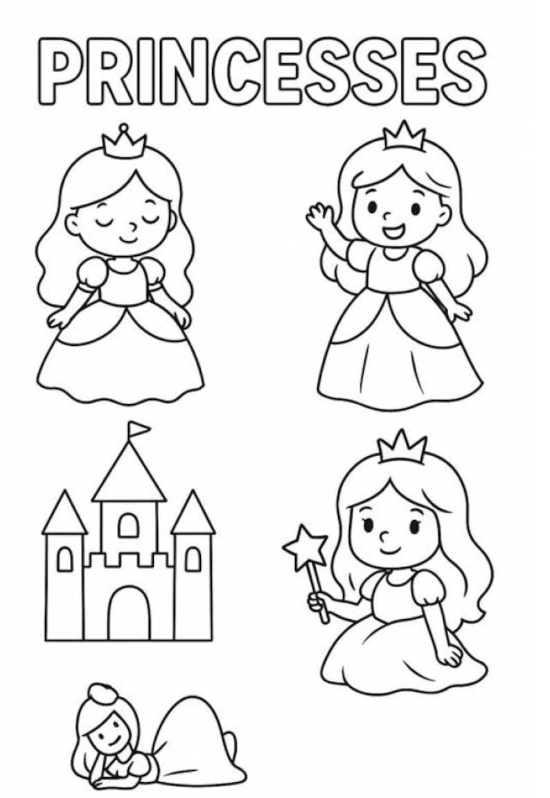 Princess Colouring Pages - Etsy