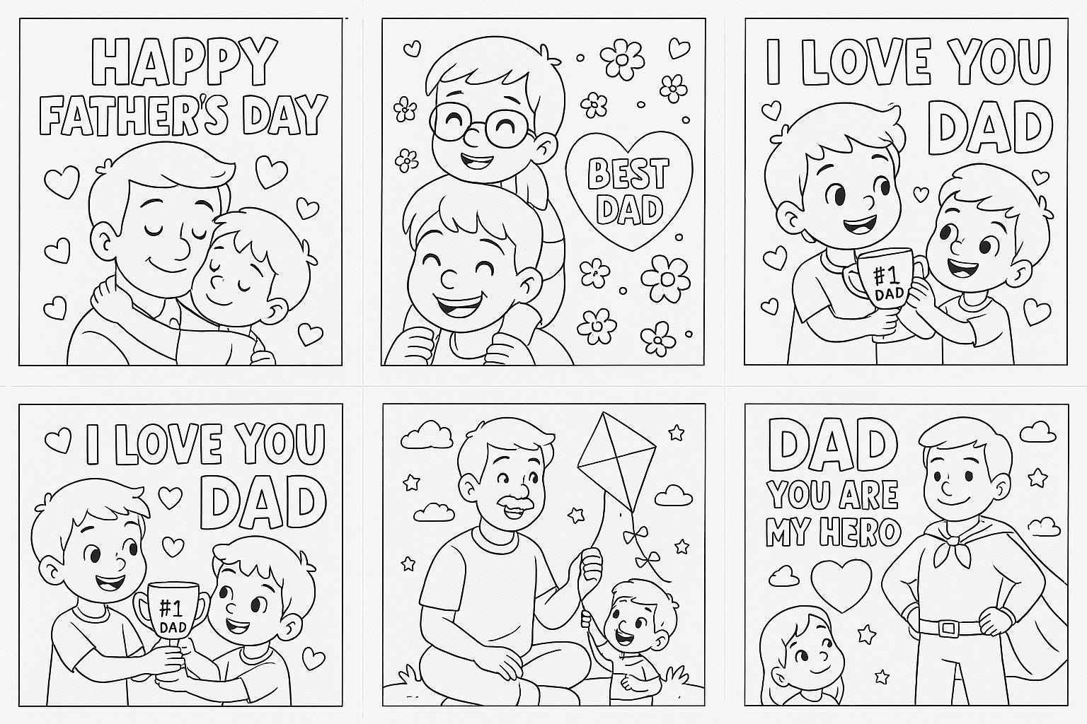 Kids Fathers Day Colouring Book - 6 Pages - Etsy