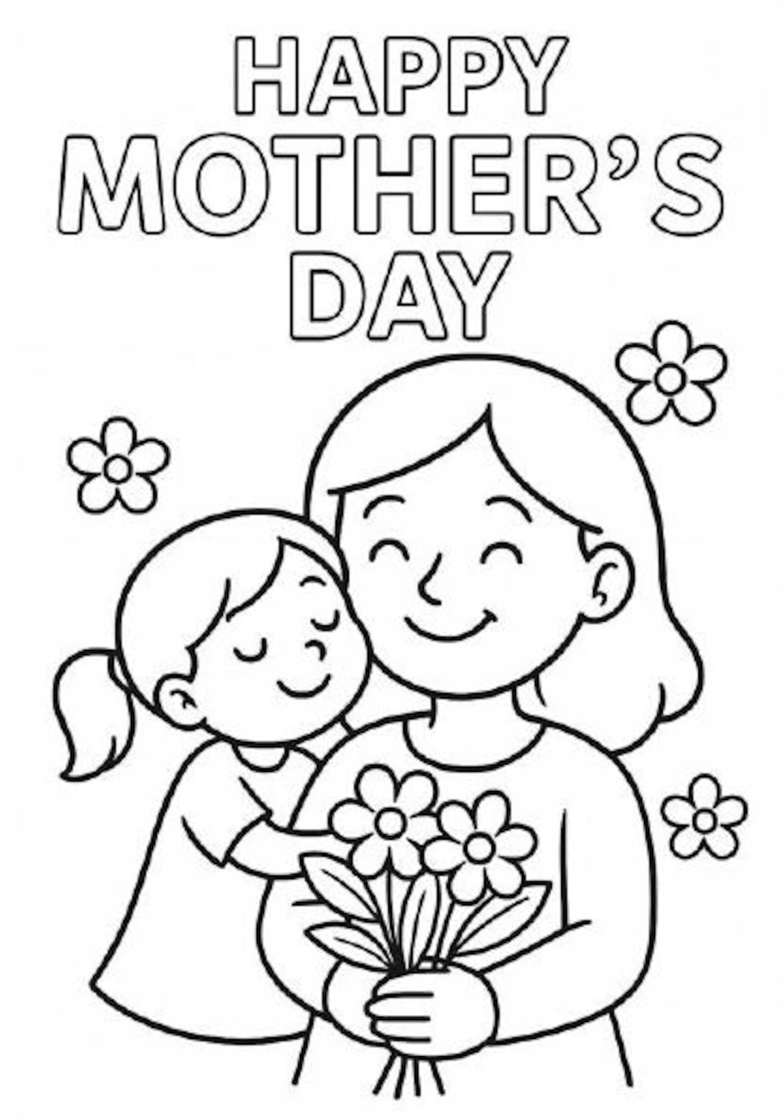Mothers Day Kids Colouring in Pages - Etsy