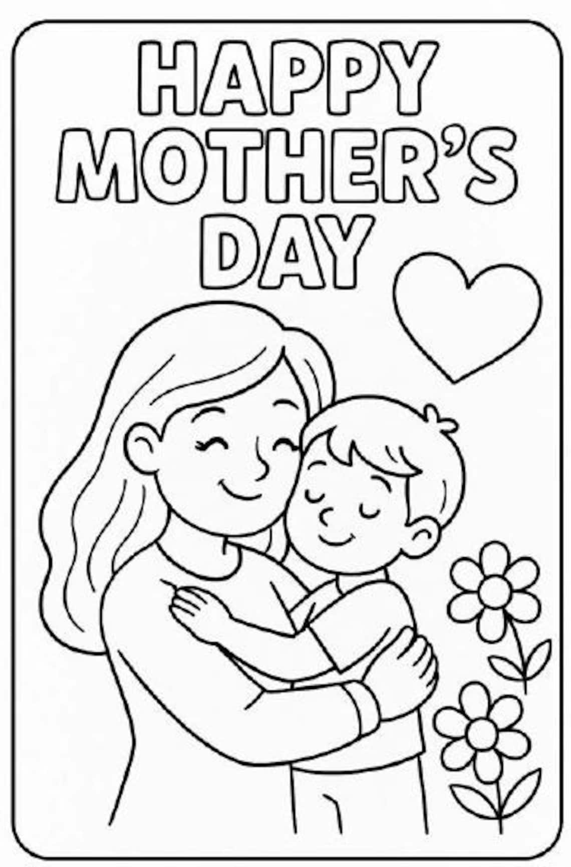 Mothers Day Kids Colouring in Pages - Etsy
