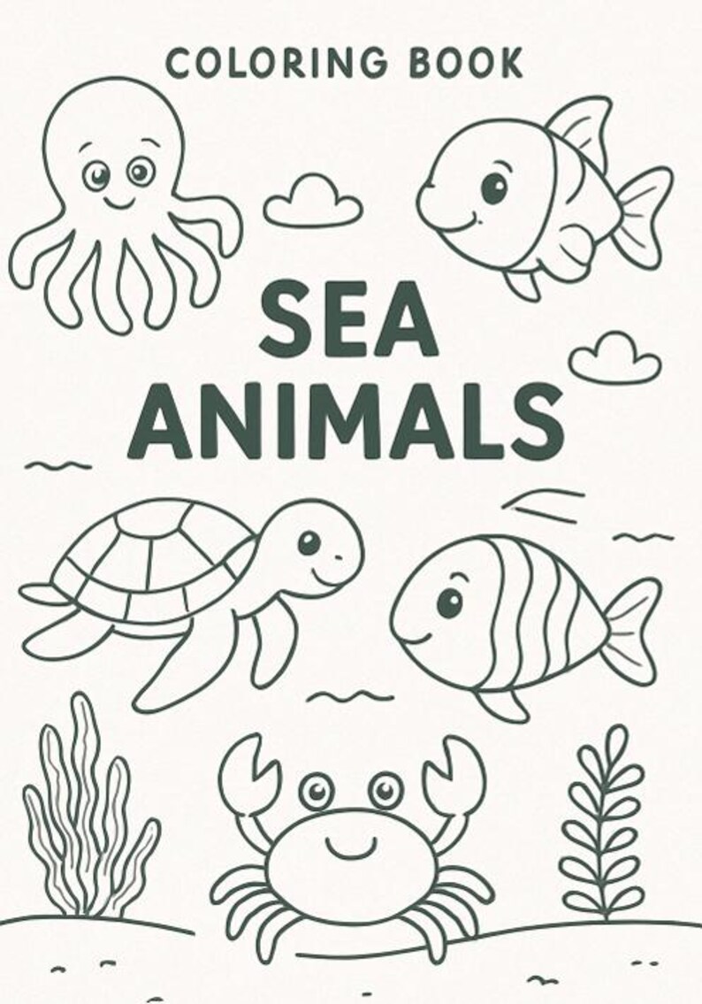 Kids Sea Animals Colouring in Book - Etsy