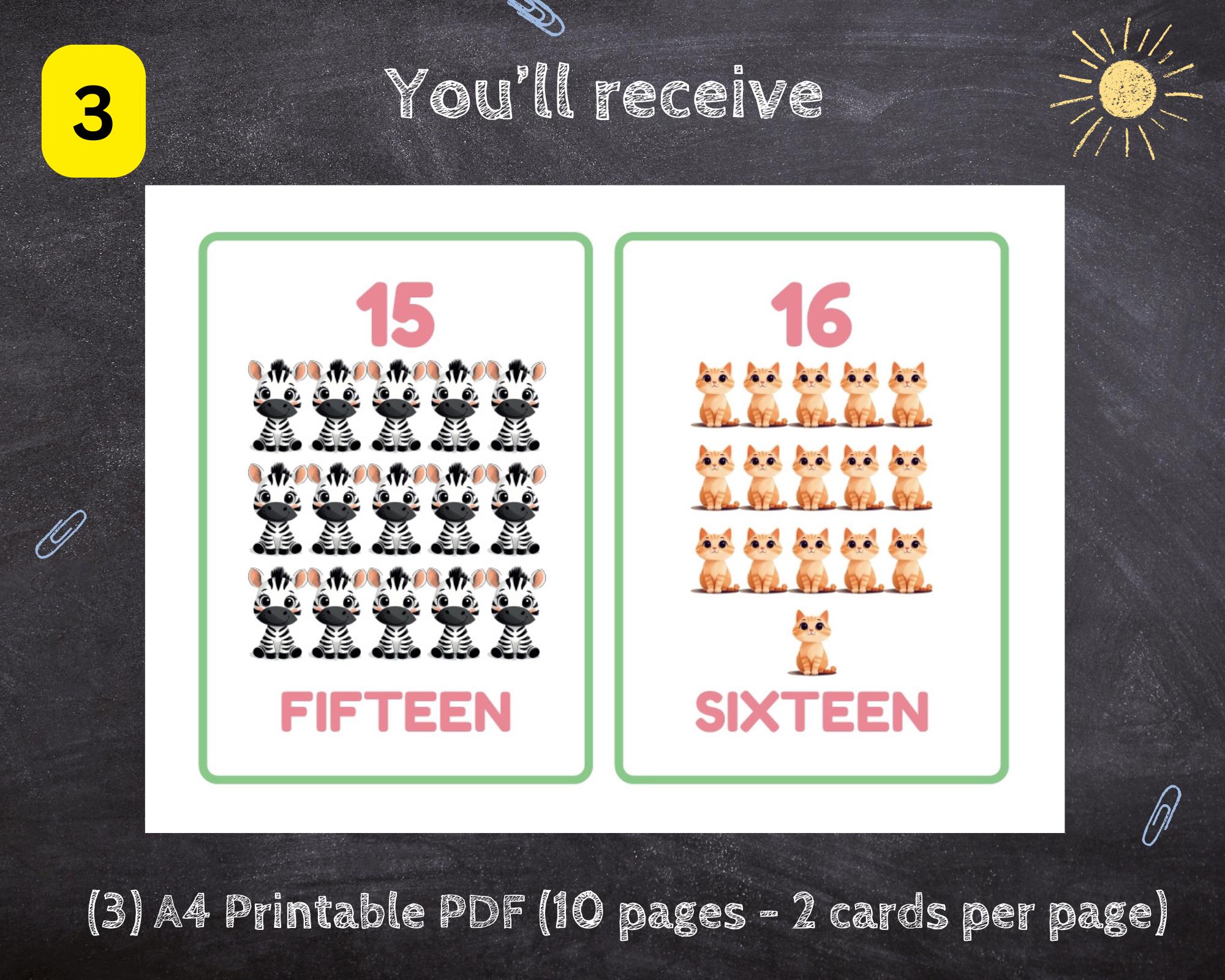 Numbers 1–20 With Animals – Cute Kawaii Flashcards & Coloring Pages ...