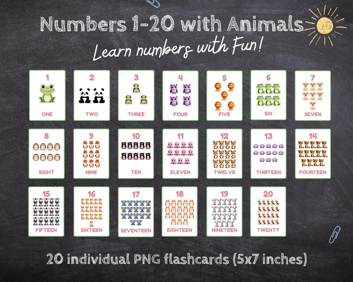 Numbers 1–20 With Animals – Cute Kawaii Flashcards & Coloring Pages ...