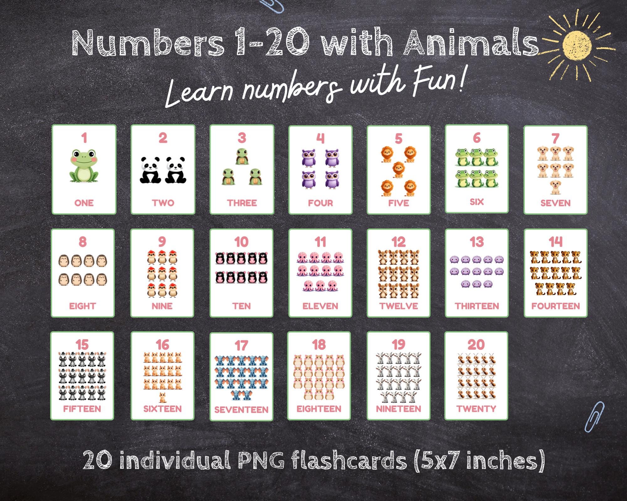 Numbers 1–20 With Animals – Cute Kawaii Flashcards & Coloring Pages ...