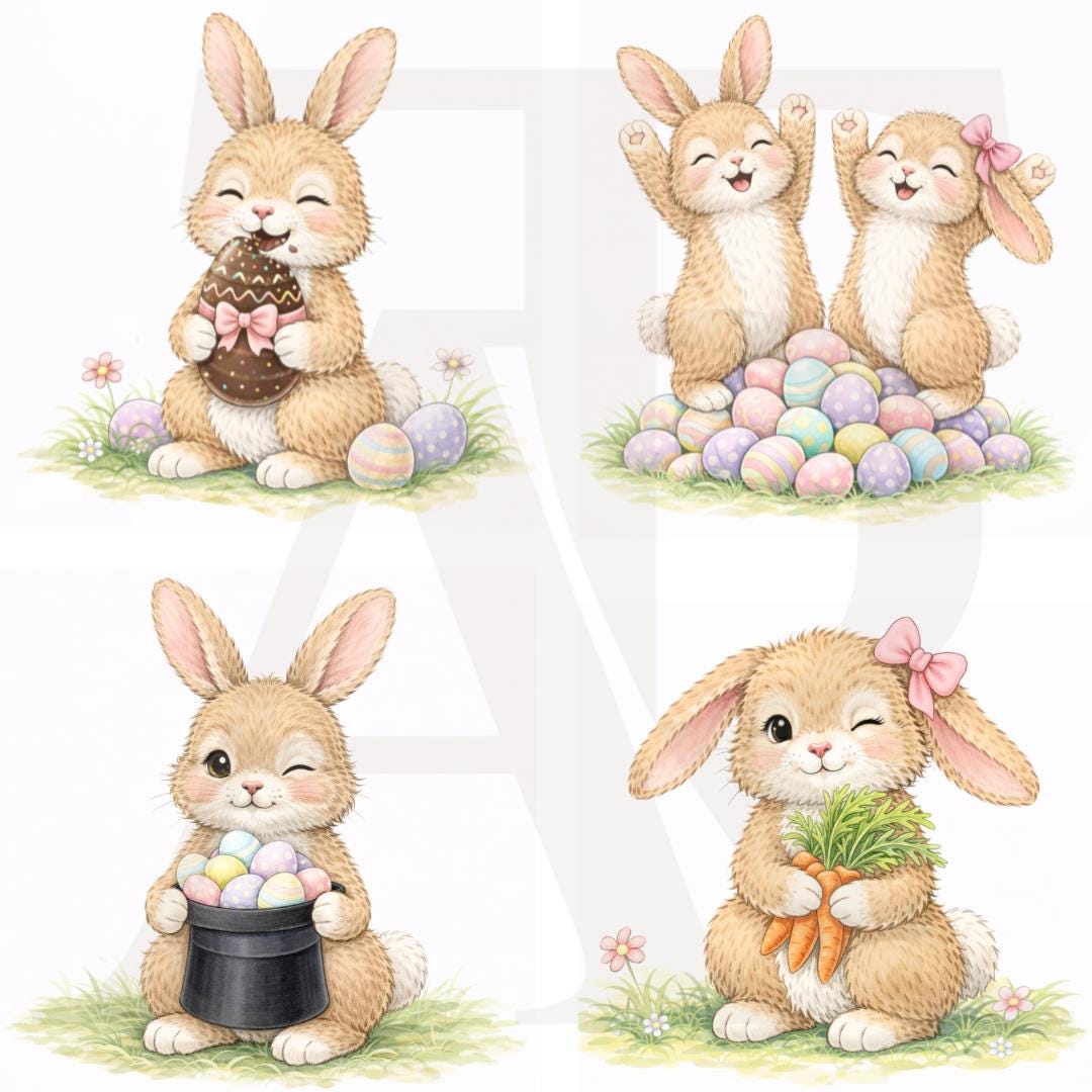 Watercolor Easter Bunny Clipart Png, Cute Rabbit Grapics, Clipart ...