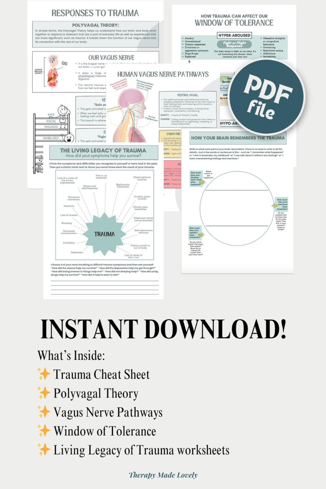 Trauma Cheat Sheet | Polyvagal Theory | Vagus Nerve Pathways | Window ...
