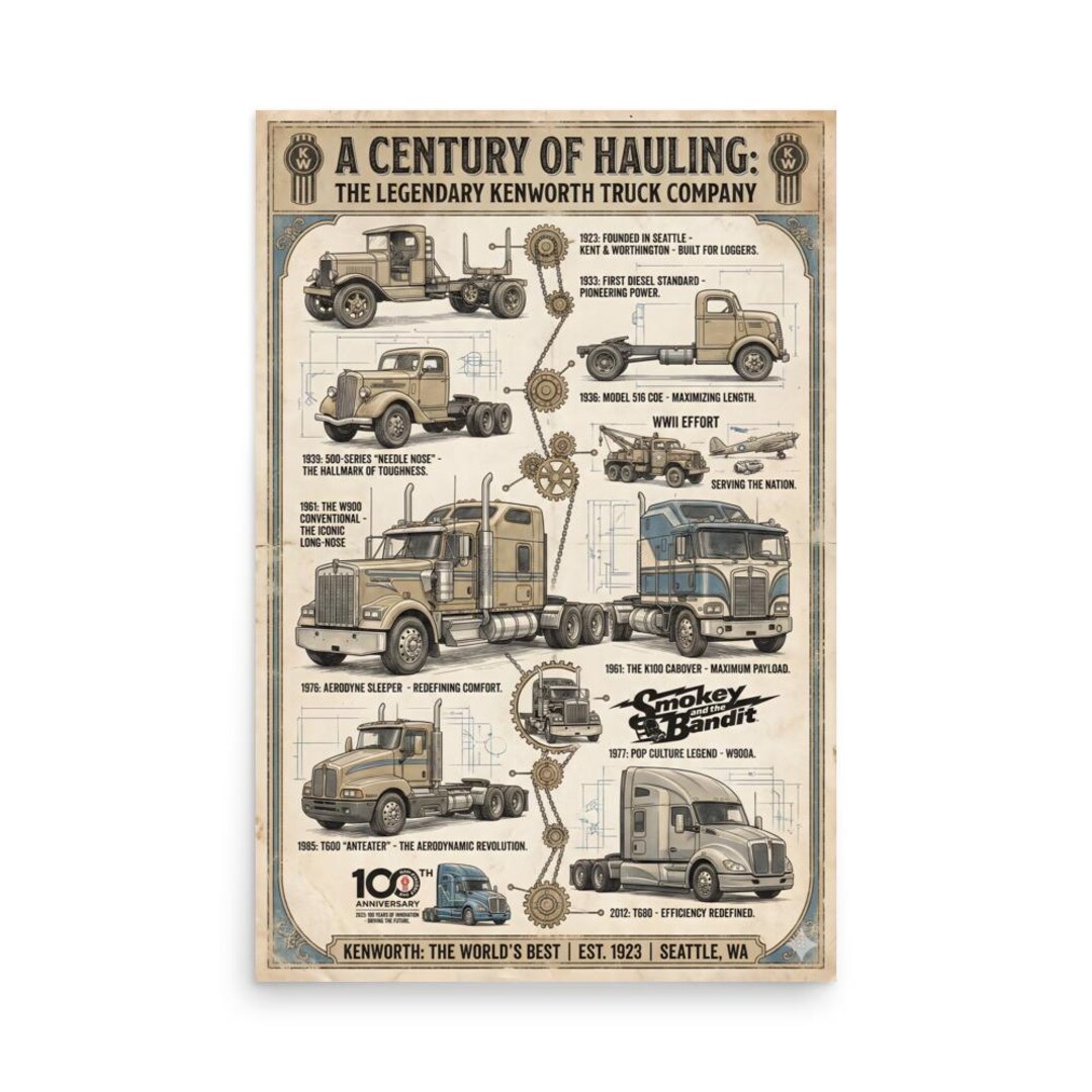 History of Kenworth Semi Trucks - Kenworth Poster - Semi Truck Poster ...