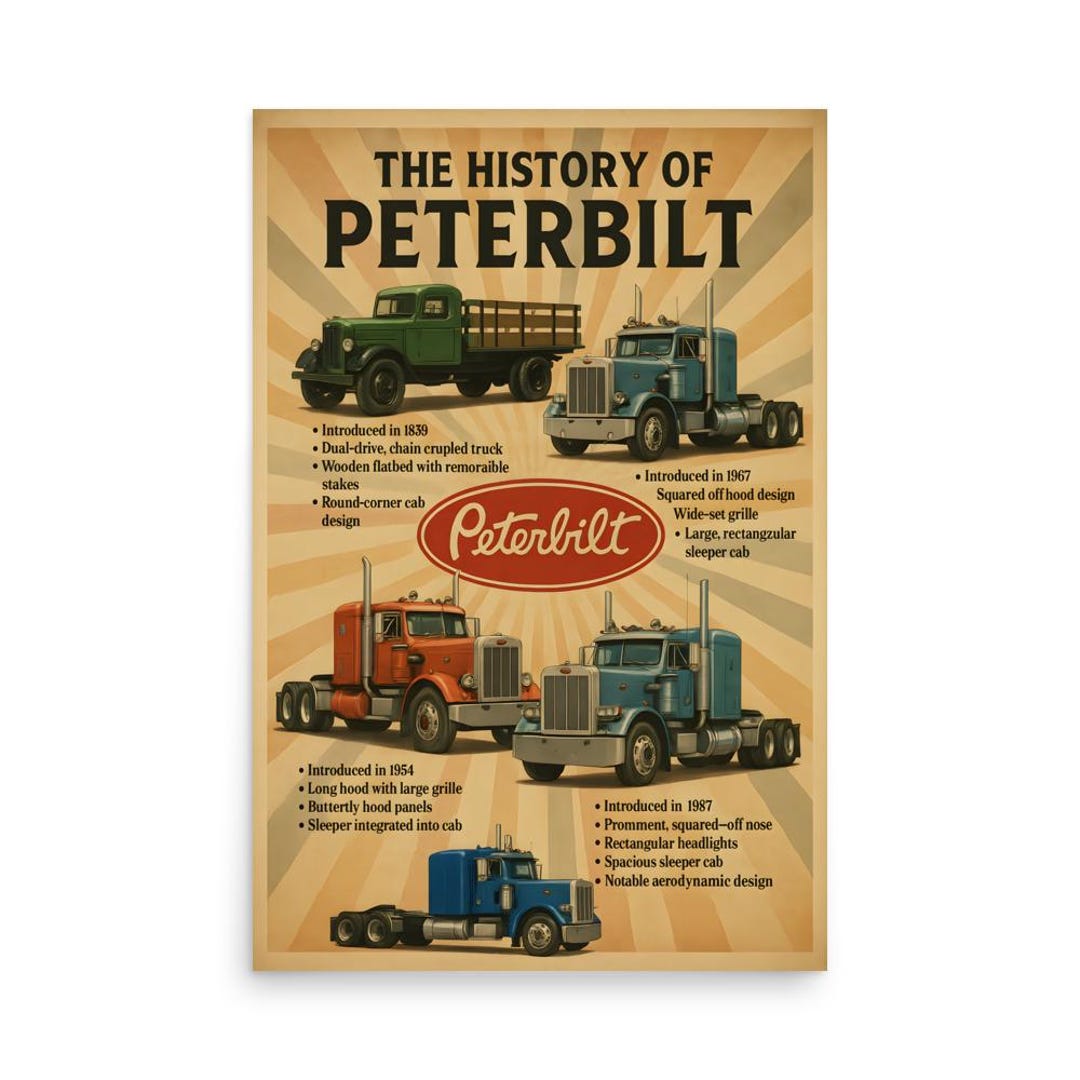 History of Peterbilt Poster - Semi Truck Poster - Peterbilt Poster Gift ...