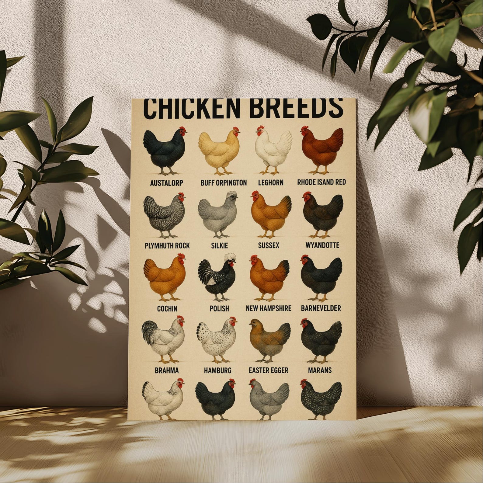 Chicken Breed Poster - Chicken Poster - Types of Chickens - Chicken Art ...