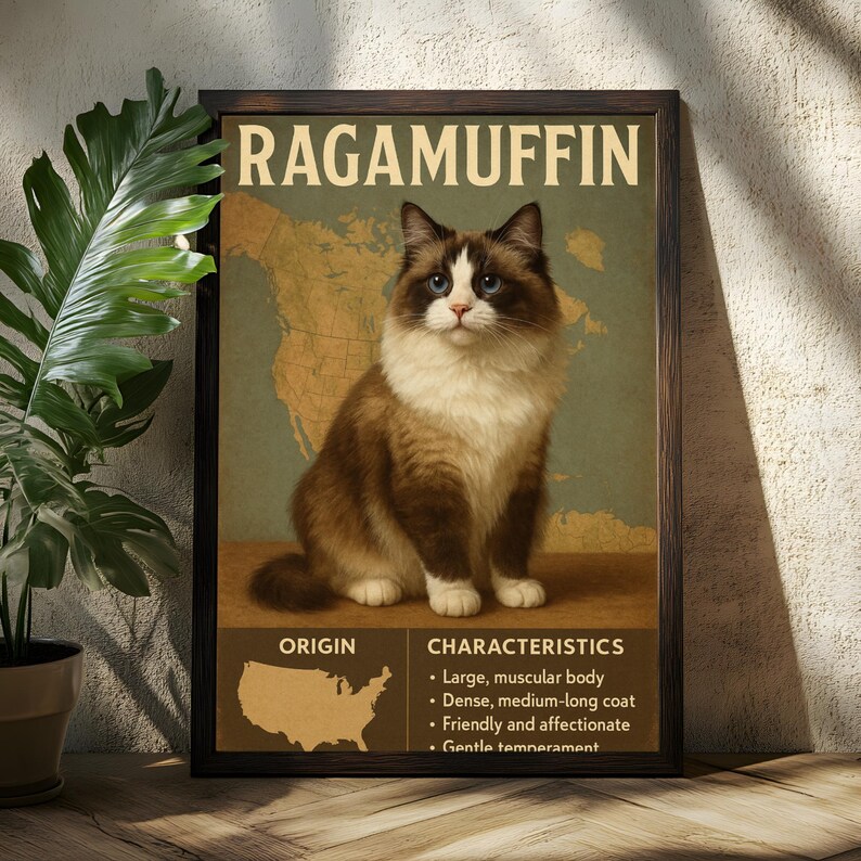 Ragamuffin Cat Poster - Ragamuffin Breed - Cat Wall Art - Cat Decor ...