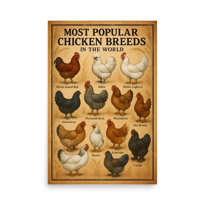 Chicken Breed Poster - Popular Chicken Breeds - Chicken Farmer Poster ...