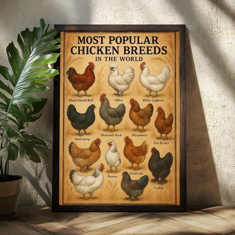 Chicken Breed Poster - Popular Chicken Breeds - Chicken Farmer Poster ...