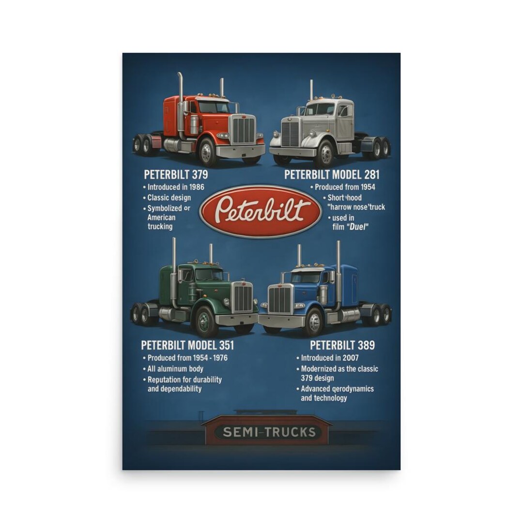 Peterbilt Iconic Semi's Poster - Peterbilt Poster - Trucker Poster ...
