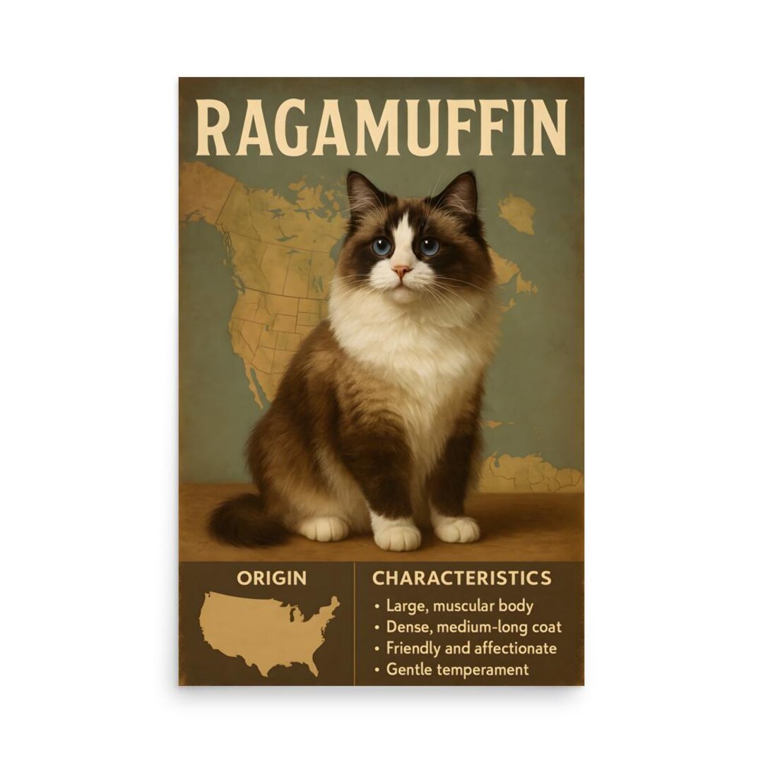 Ragamuffin Cat Poster - Ragamuffin Breed - Cat Wall Art - Cat Decor ...