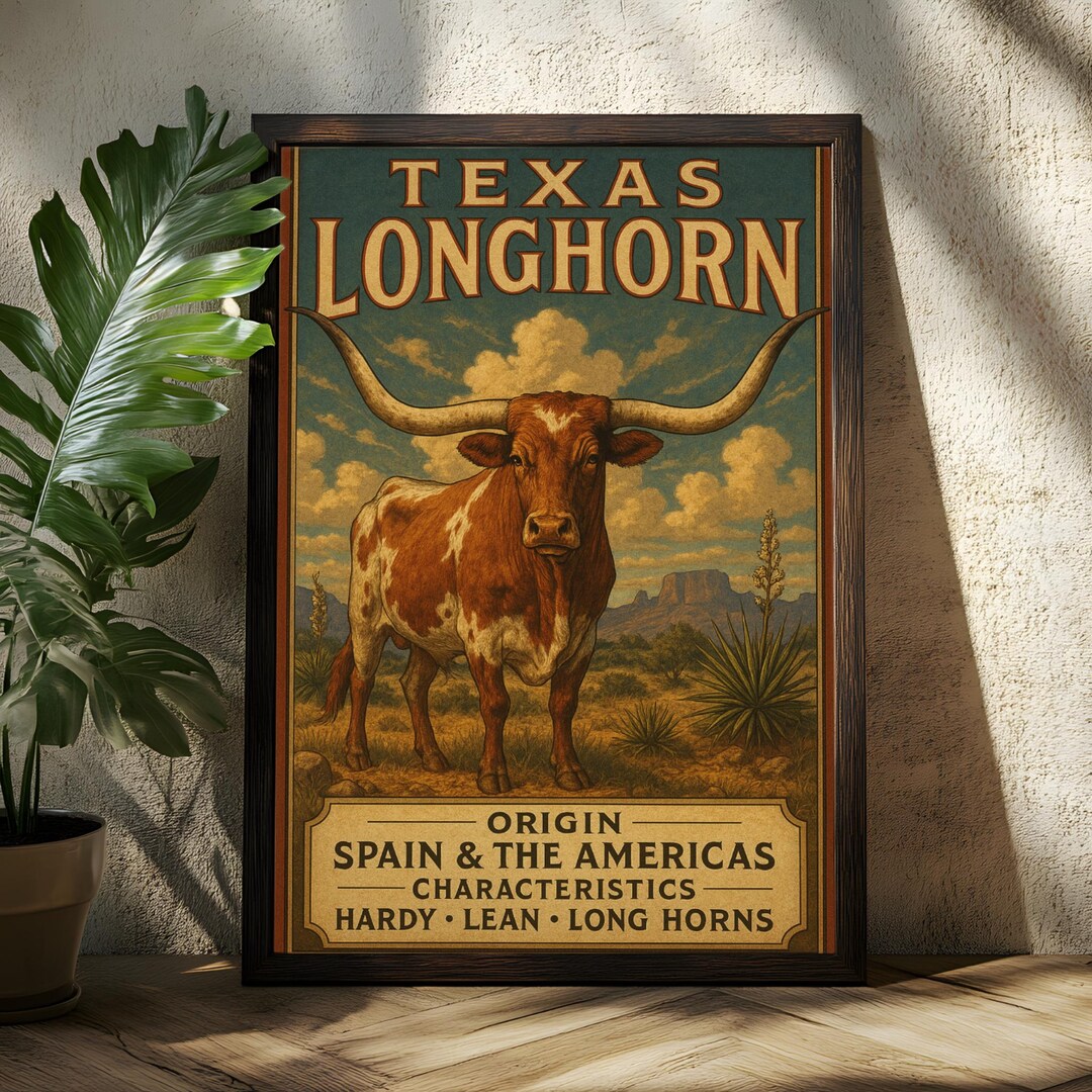Texas Longhorn Cattle Art Poster - Cattle Art - Cattle Decor - Cow ...