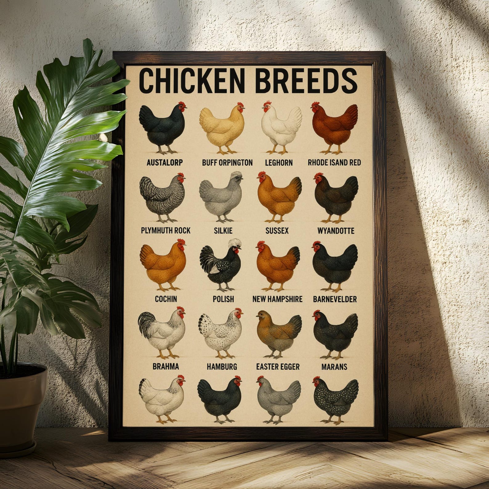 Chicken Breed Poster - Chicken Poster - Types of Chickens - Chicken Art ...