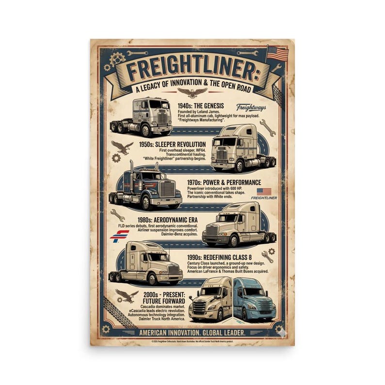 Freightliner Poster - the History of Freightliner Semi Trucks ...