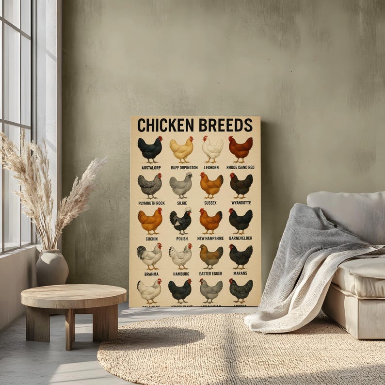 Chicken Breed Poster - Chicken Poster - Types of Chickens - Chicken Art ...