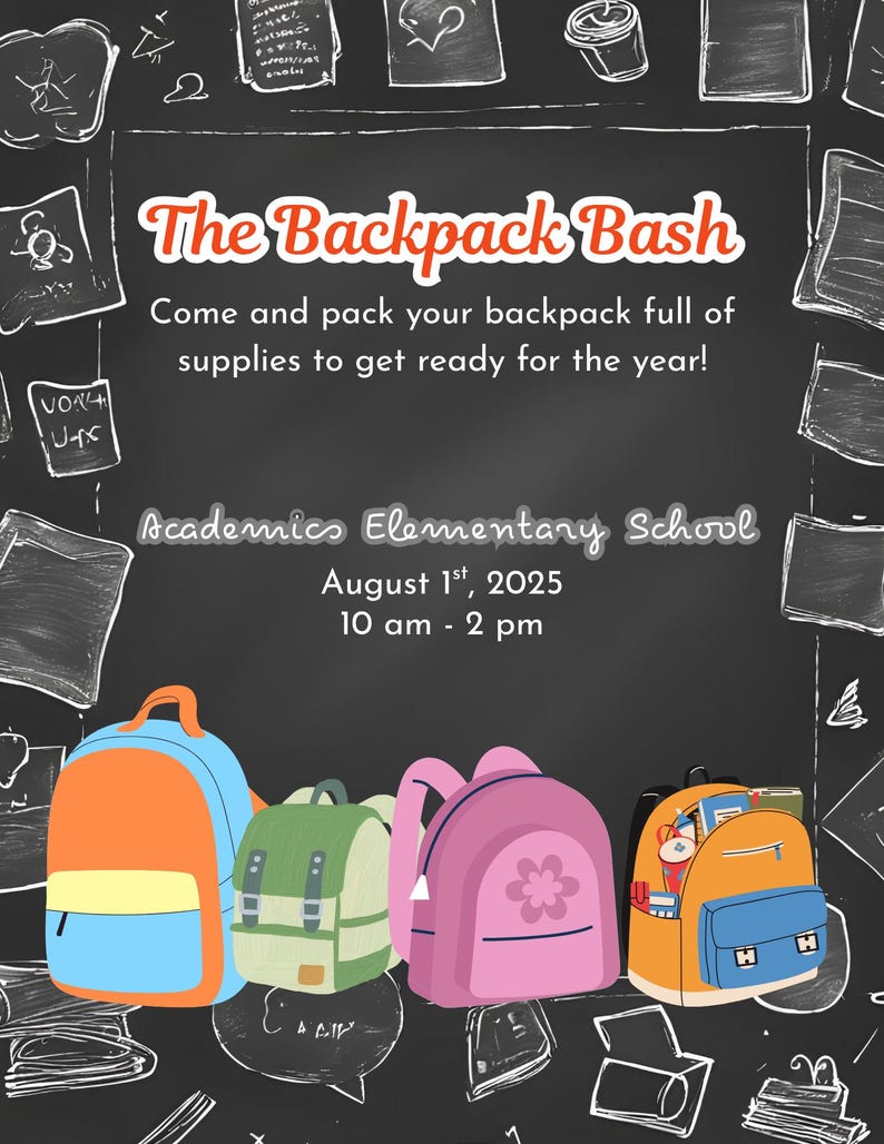 Backpack Bash Template - Etsy