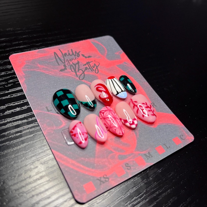 Demon Slayer Nails Short Nezuko - Etsy