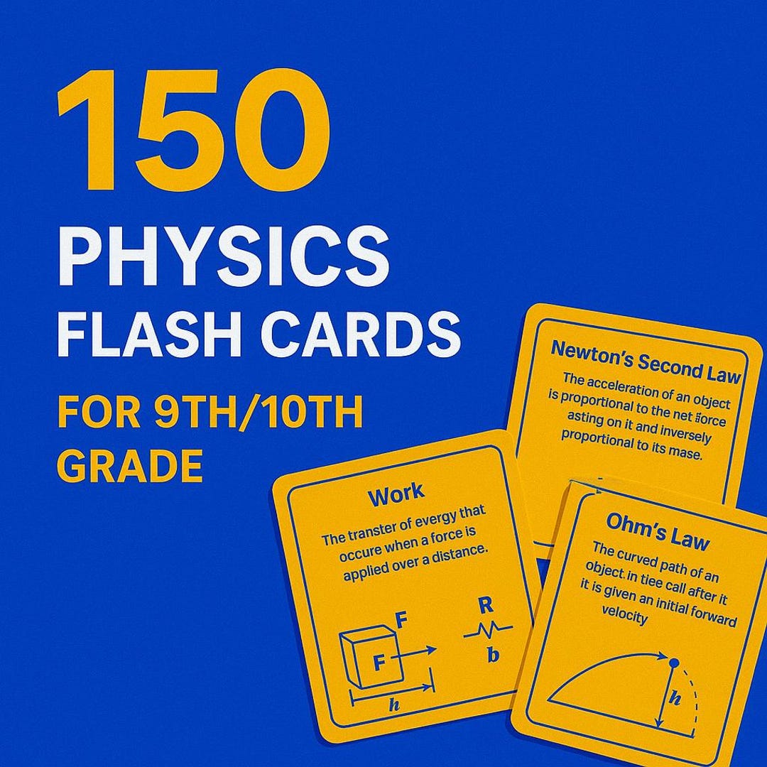 Physics Flashcards Bundle – 150+ Cards | Grade 9/10 Exam Prep | Motion ...
