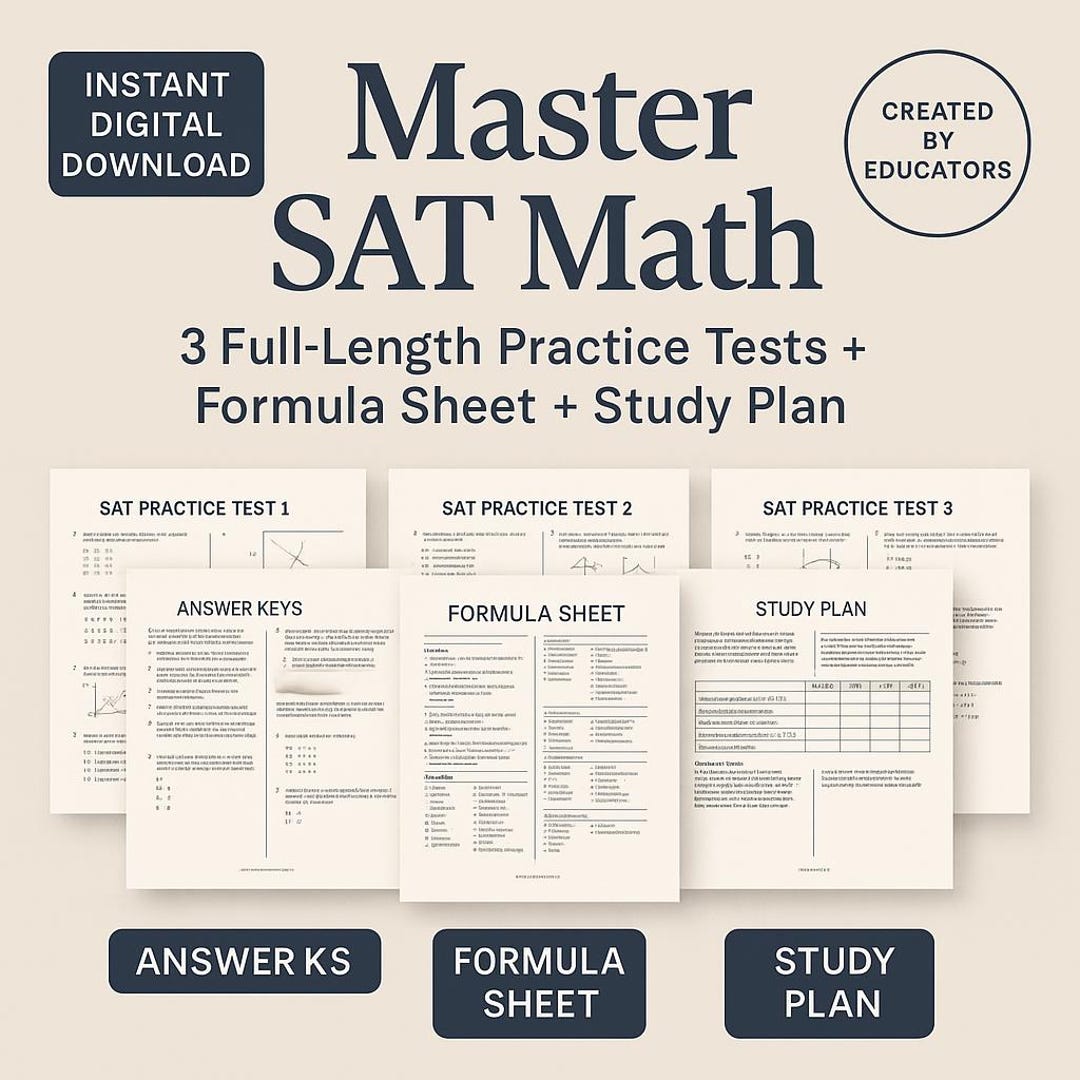 SAT Math Practice Test Bundle – 3 Full Tests + Formula Sheet + Answer ...