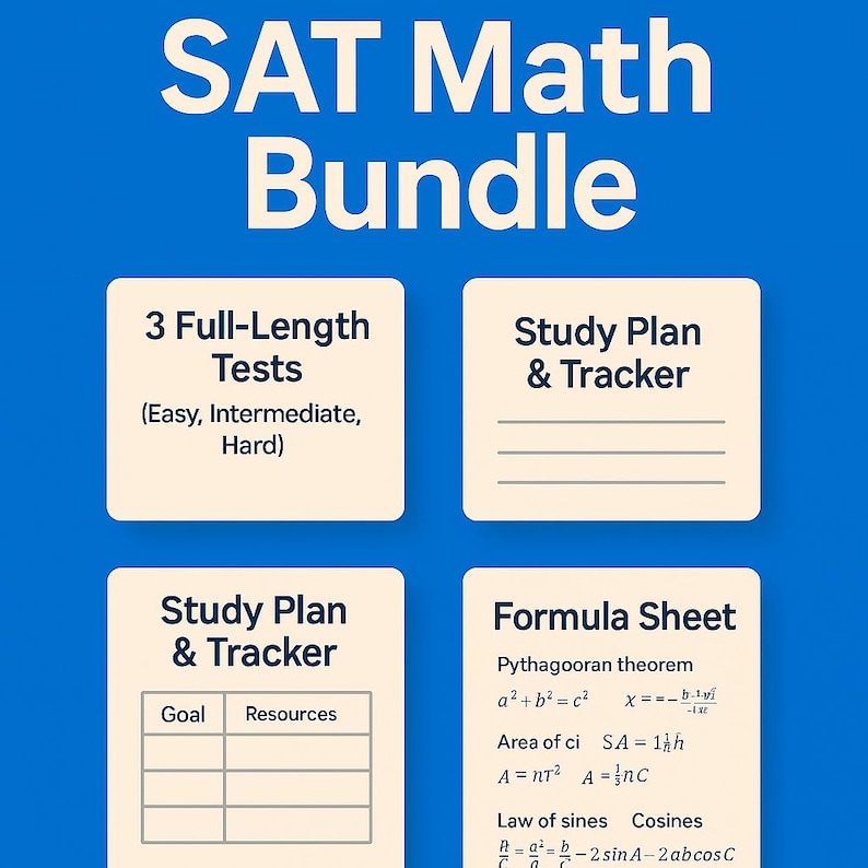 SAT Math Practice Test Bundle – 3 Full Tests + Formula Sheet + Answer ...