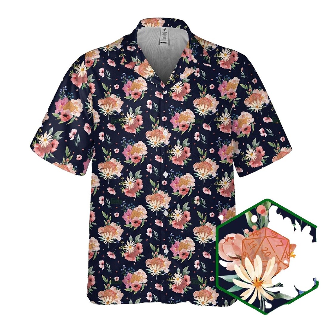 Dice Floral Pattern 3D Dnd Hawaiian Shirt Mens Button Down Short Sleeve ...