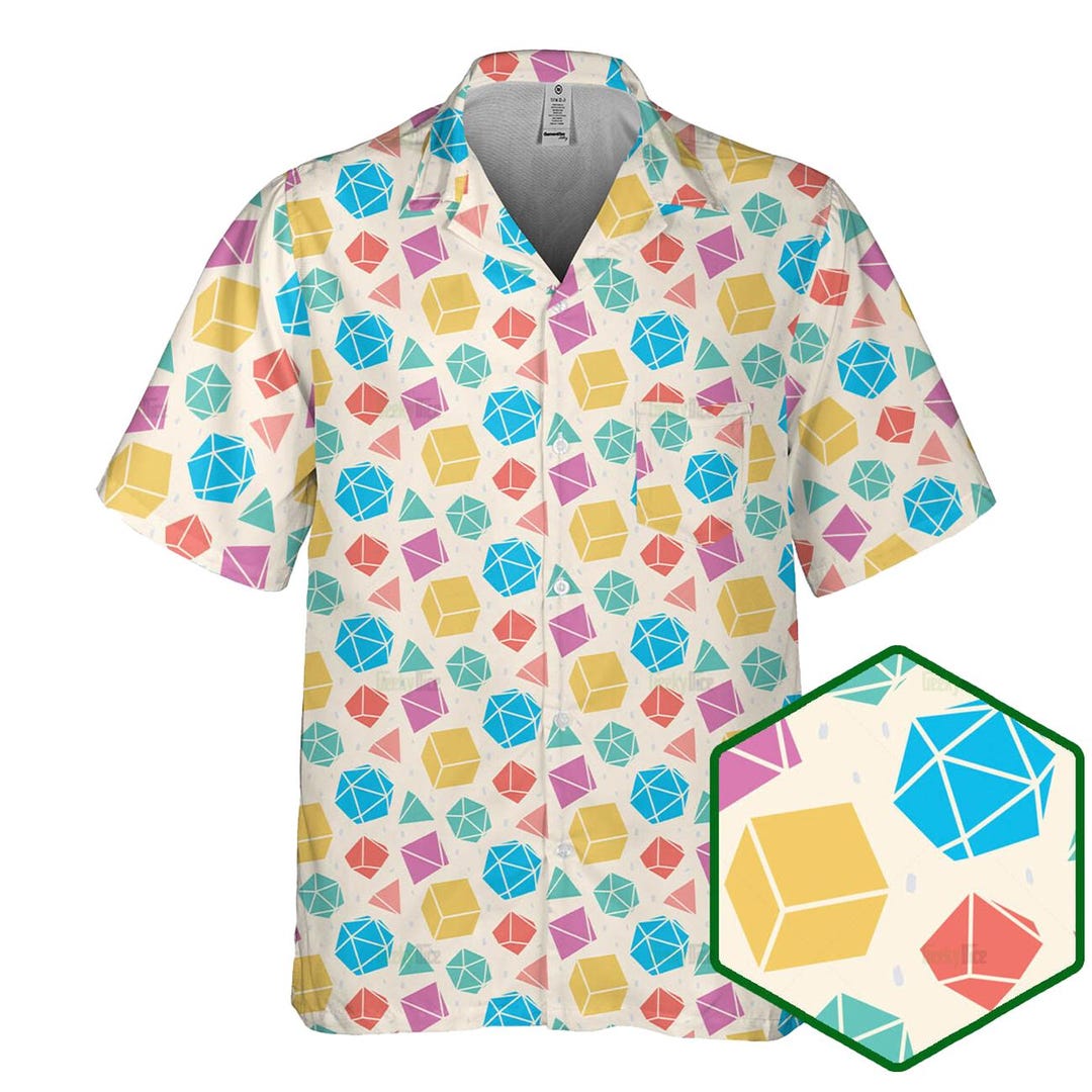 Dice Polygonal Pattern 3D Dnd Hawaiian Shirt Mens Button Down Short ...