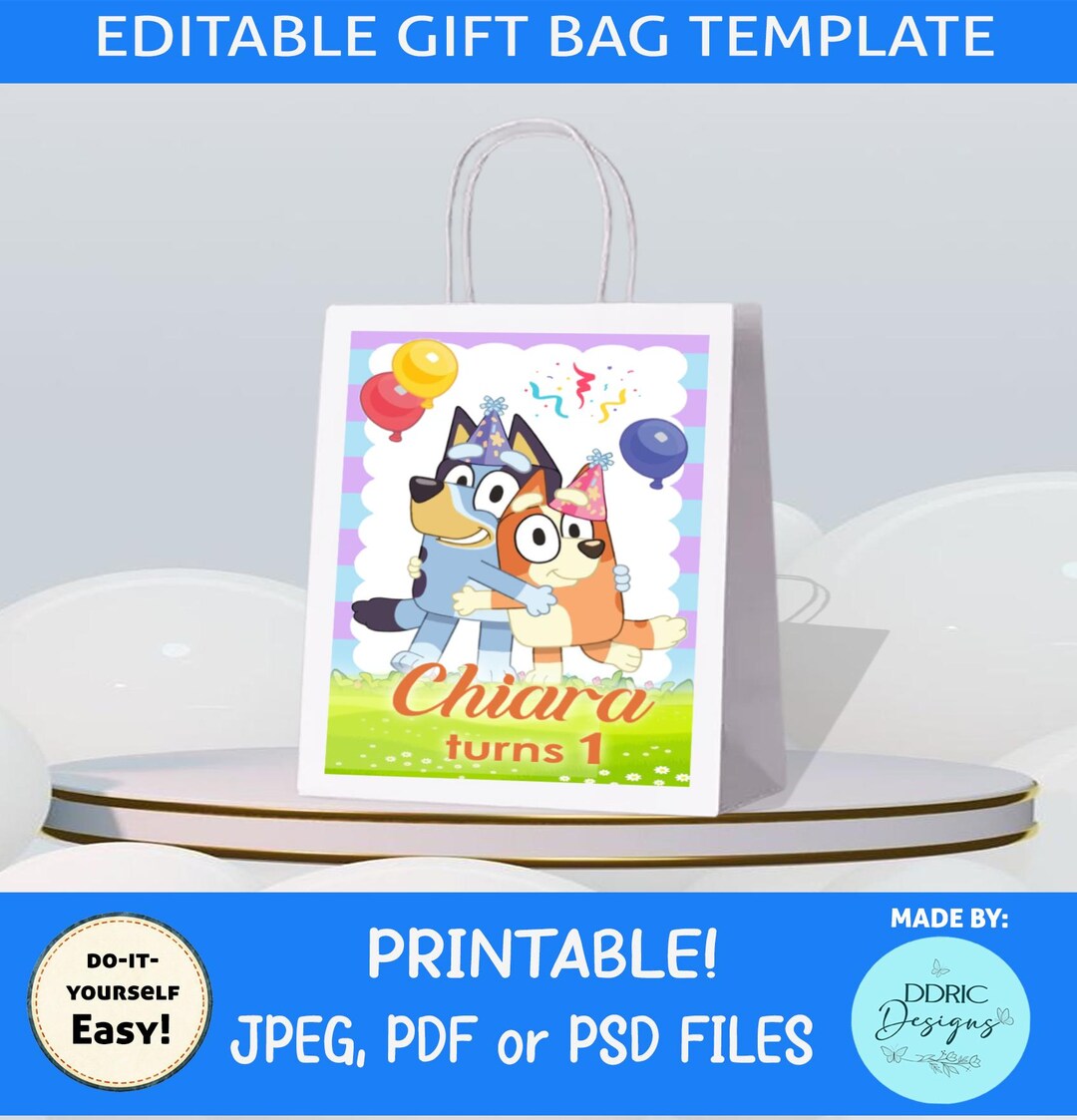 Bluey Theme Gift Bags Label Editable Loot Bags Party Bags Customizable ...