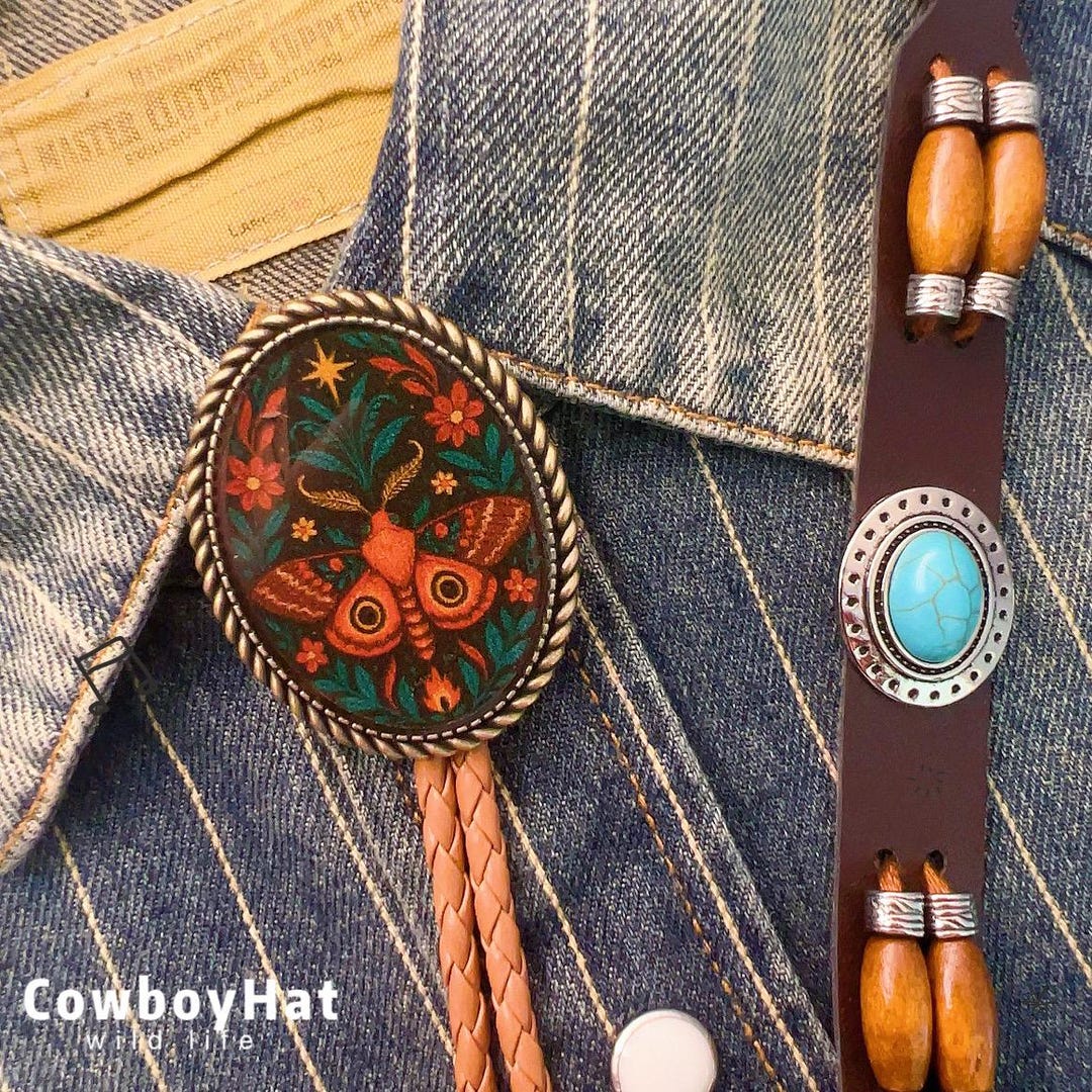 Hand-painted Moth Bolo Tie: Vintage Western Leather Cord Accessory ...