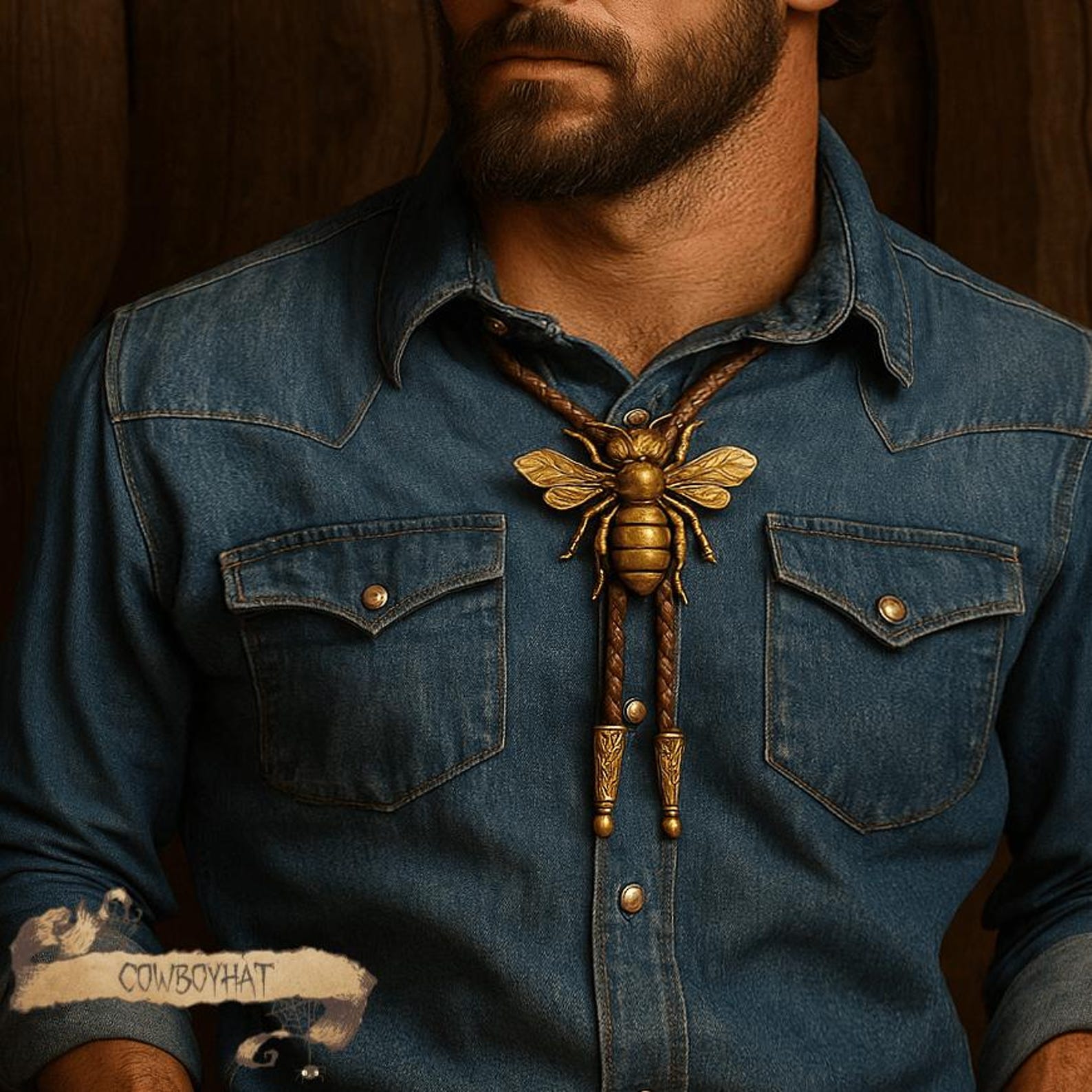 Handcrafted Vintage Bee Bolo Tie Western Cowboy Necktie Leather Cord ...
