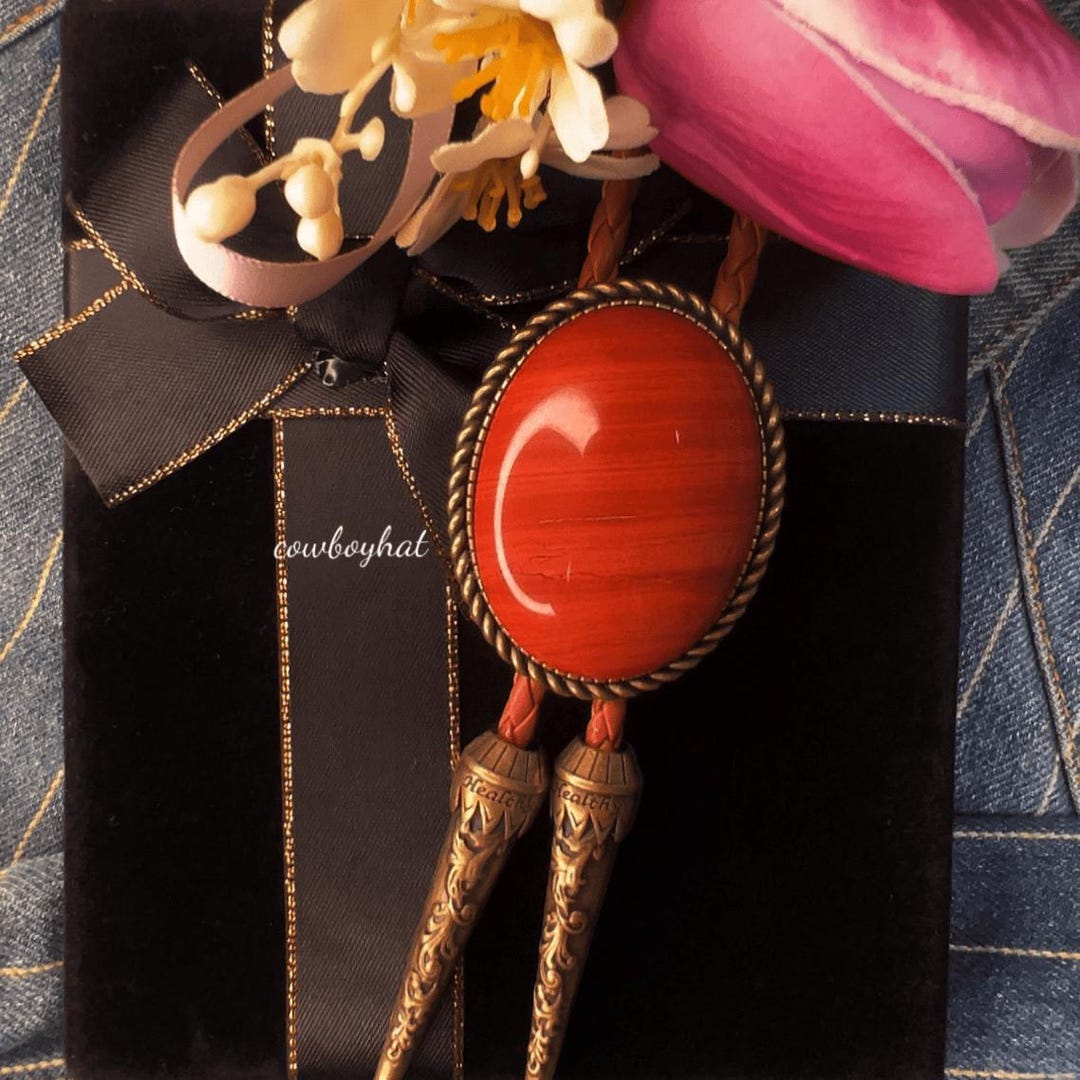 Red Agate Bolo Tie: Western Cowboy Necklace, Rustic Wedding Accessory ...