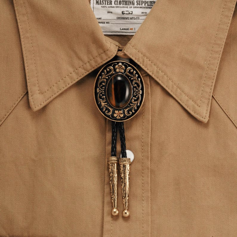 Tiger Eye Bolo Tie: Vintage Silver Cowboy Necktie Braided Leather Cord ...