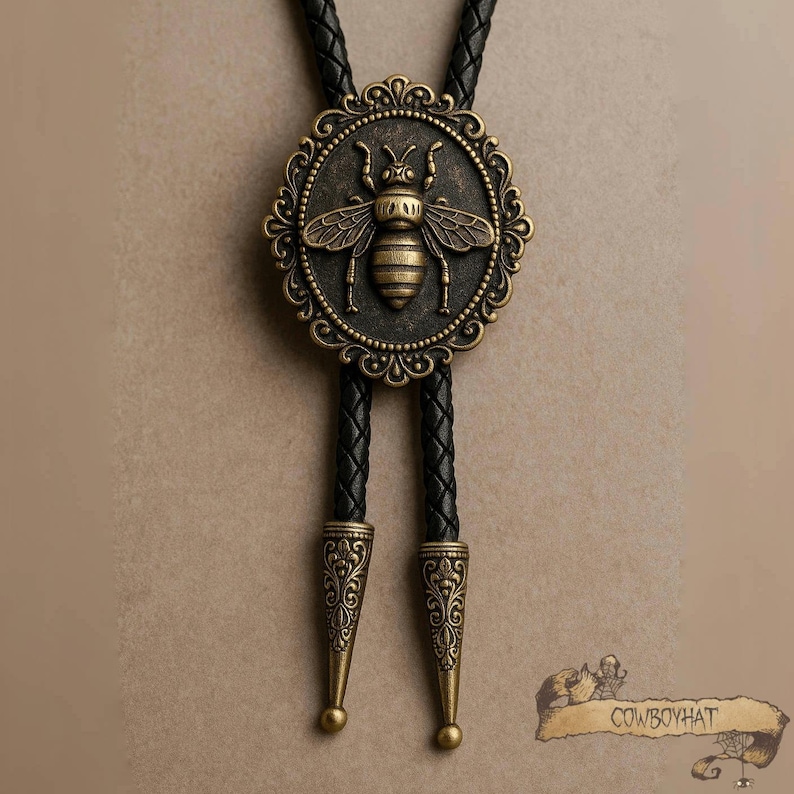 Handcrafted Vintage Bee Bolo Tie Western Cowboy Necktie Leather Cord ...