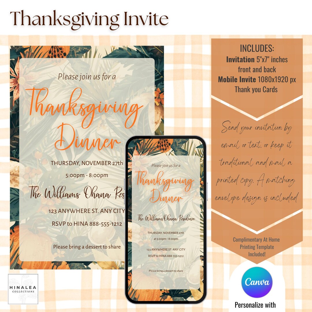 Thanksgiving Invitation Digital Bundle | Printable | Editable ...