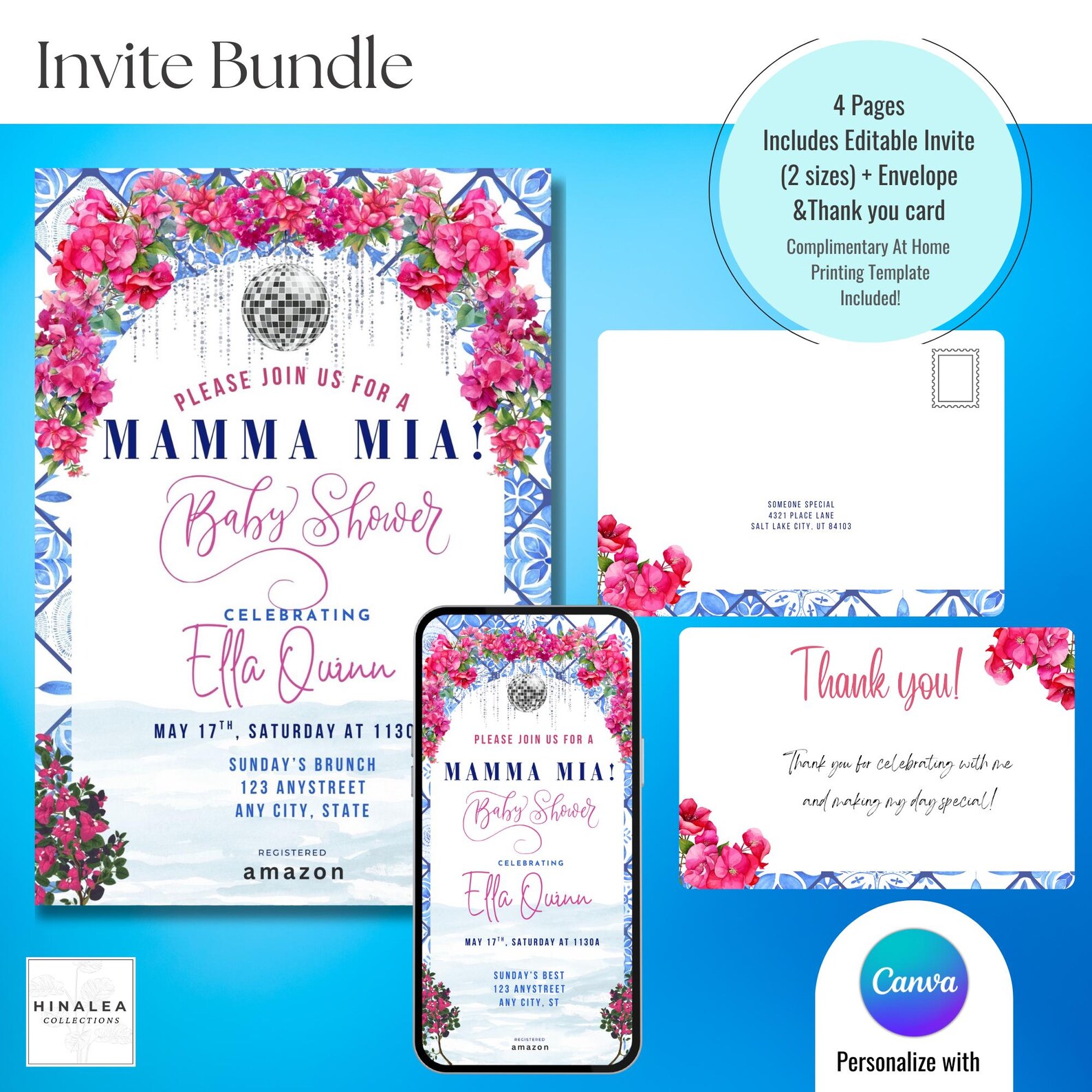 Baby Shower Invitation |mamma Mia Theme | Disco Ball | Matching Mahalo ...