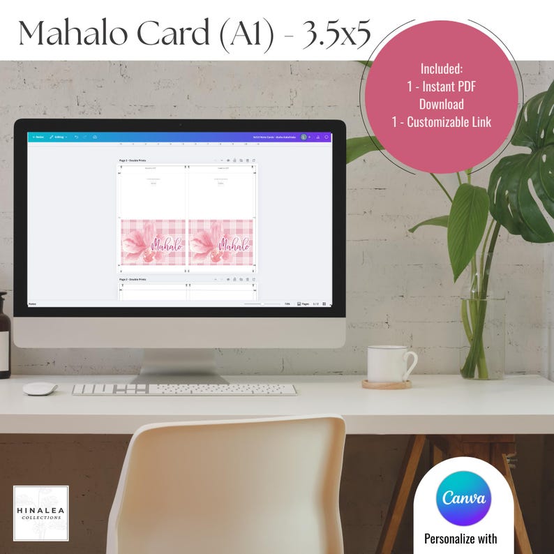 Pink Palaka Orchid Thank You Card: Editable Mahalo Design (digital ...