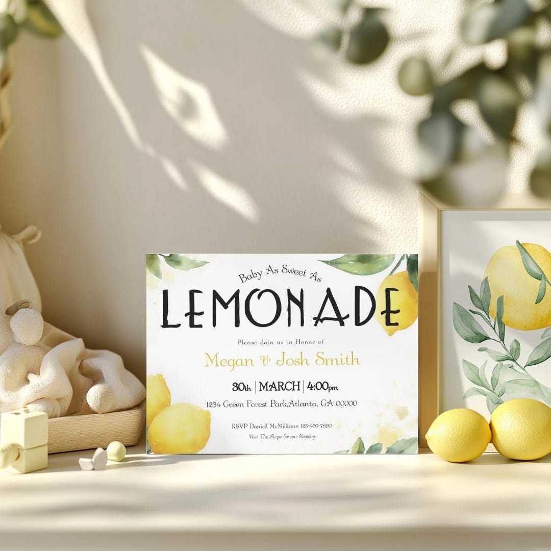 Baby as Sweet as Lemonade - Baby Shower Invitation, Yellow Watercolor ...