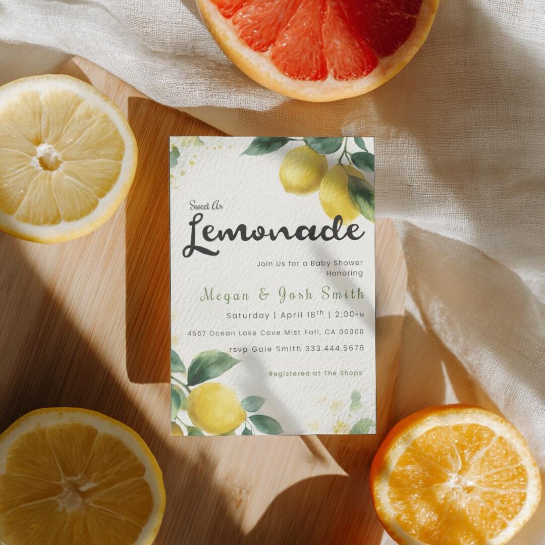 Sweet as Lemonade - Baby Shower Invitation Template, Summer Fruit Theme ...