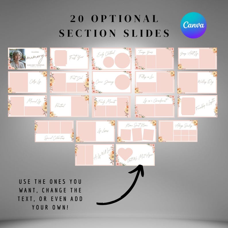 Floral Funeral Slideshow Canva Template: Celebration of Life (100 ...