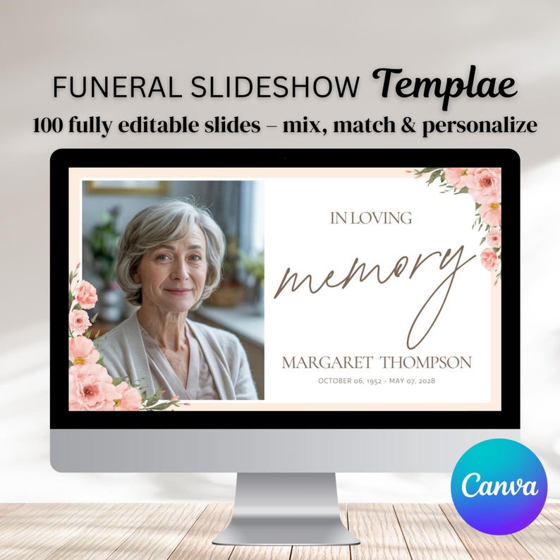 Floral Funeral Slideshow Canva Template: Celebration of Life (100 ...