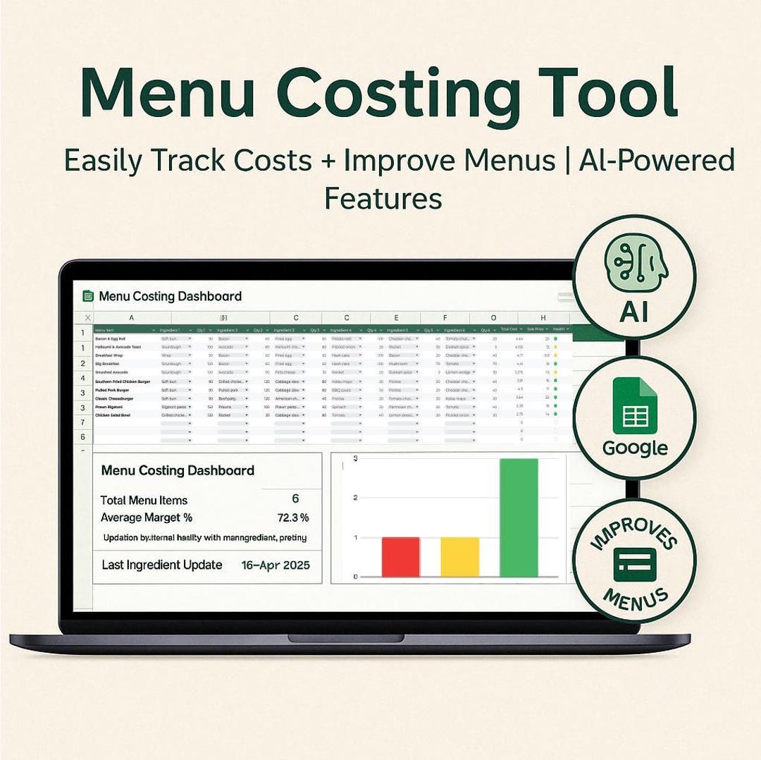 Menu Costing Spreadsheet + AI Specials Generator | Café & Restaurant ...