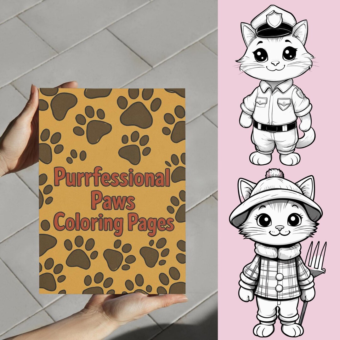 Cat Careers Coloring Book | Cute Cats as Different Occupations ...