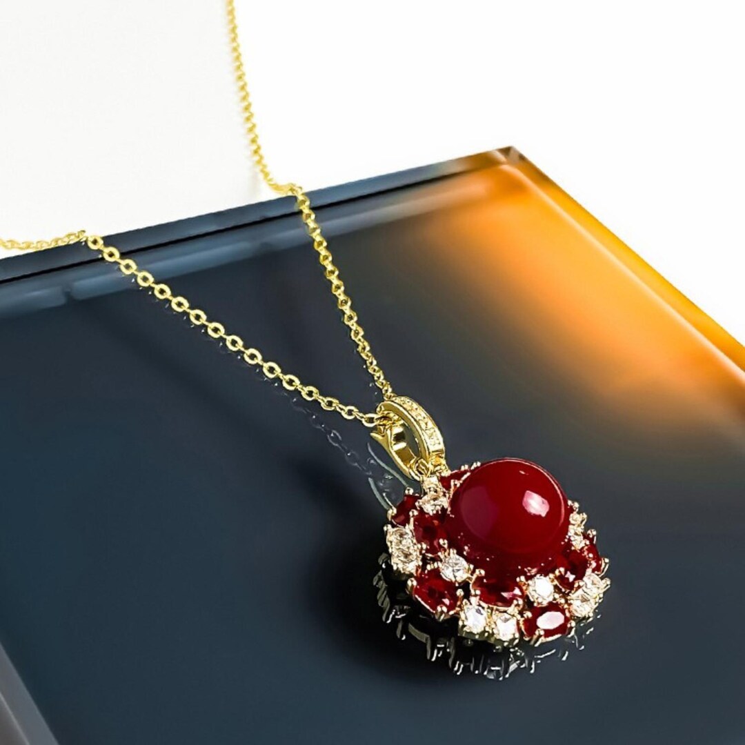 Ruby Pearl Necklace – 18k Gold-plated Statement Jewelry With Ruby ...