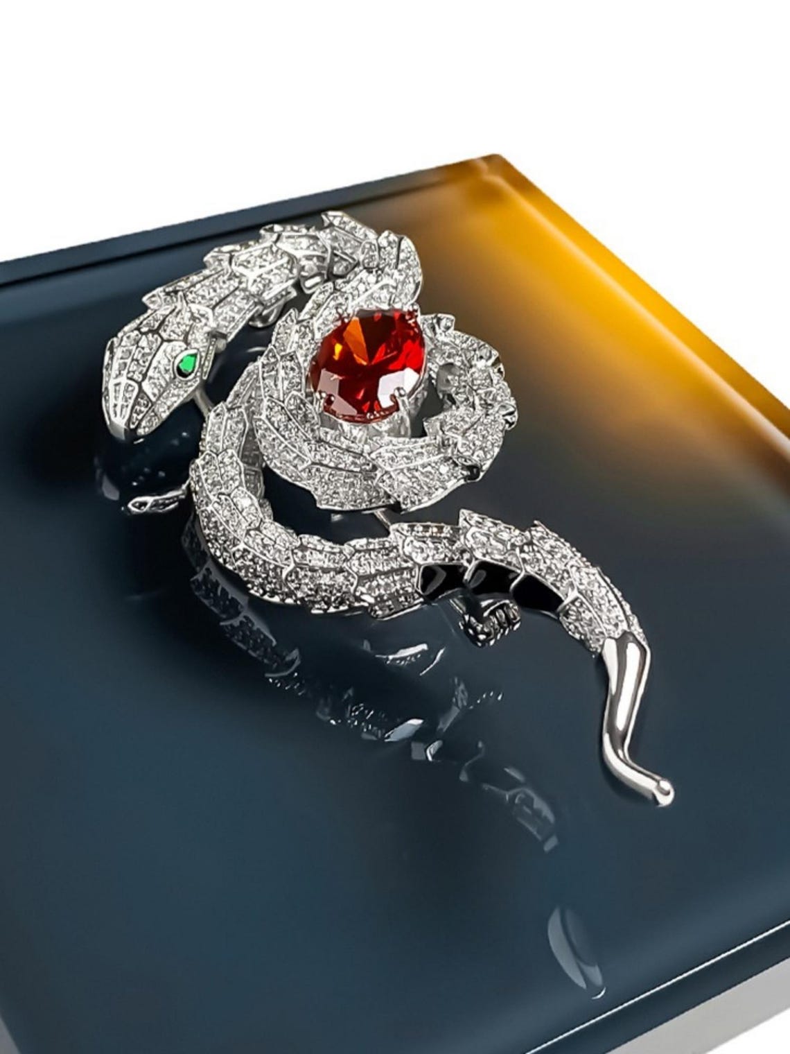Serpent Brooch - Platinum-plated Serpent Jewelry With Dragon Blood ...