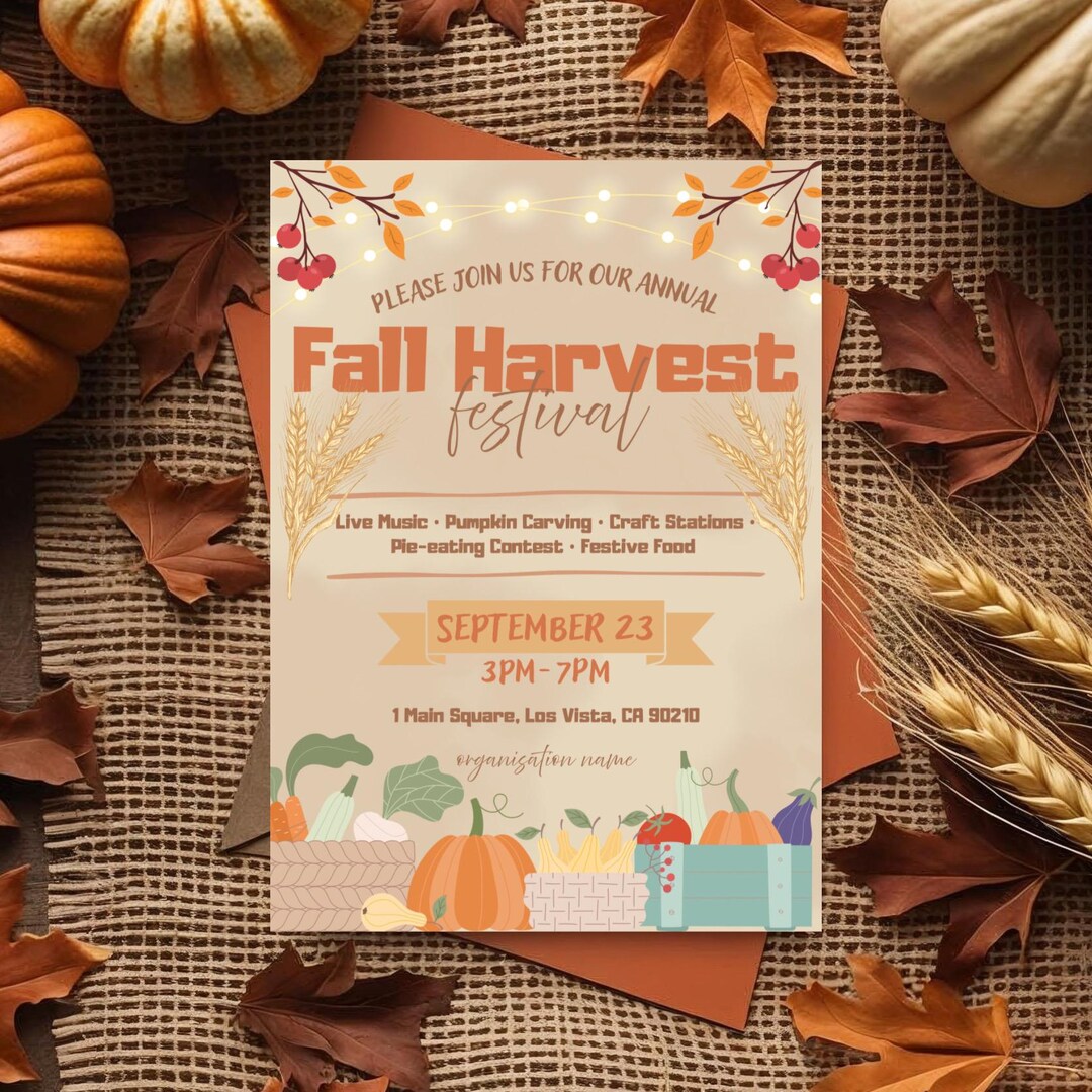 Editable Fall Harvest Festival Invitation | Autumn Harvest Festival ...